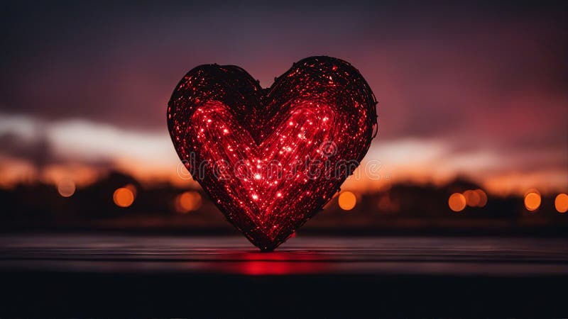 Heart in the Night a Red Heart Made of Glowing Lights on a Black Night ...
