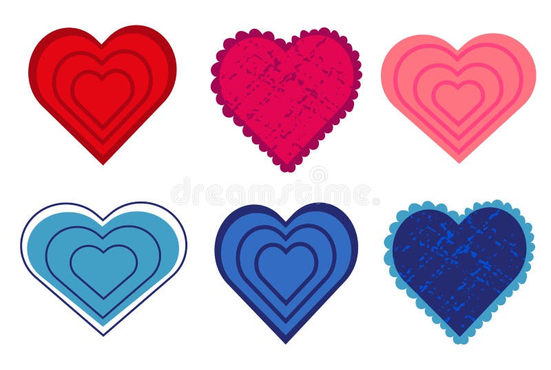 Set of Red, Pink and Blue Hearts. Hearts with Different Design. Love ...