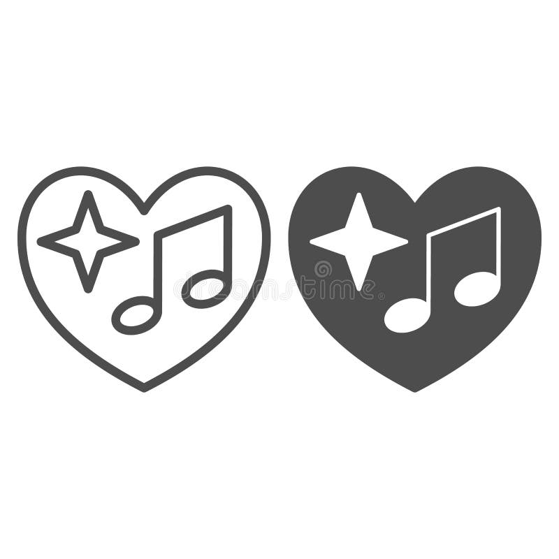 Heart with Note and Shiny Star Inside Line and Solid Icon, Sound Design ...