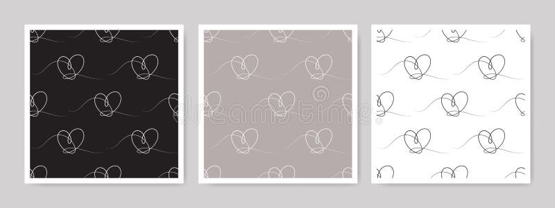Heart One Line Seamless Pattern. Love Silhouette Wallpaper Set. Wedding ...