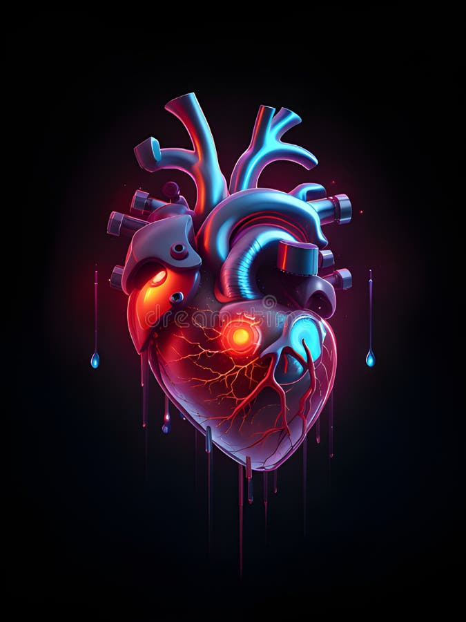 Heart Organ in Neon Style. Medical Technology Concept Stock ...