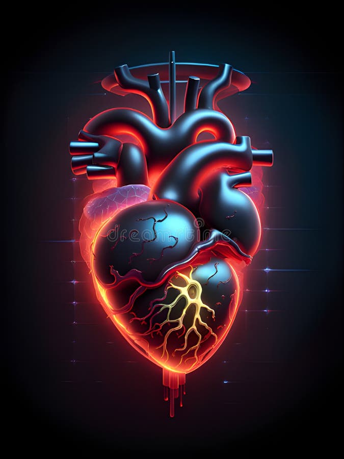 Heart Organ in Neon Style. Medical Technology Concept Stock ...
