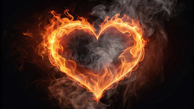 Heart Outlined by Fire and Smoke, Fiery Heart Design Stock Illustration ...