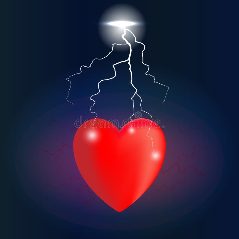 Heart in Pain Struck by Lightning Stock Illustration - Illustration of ...