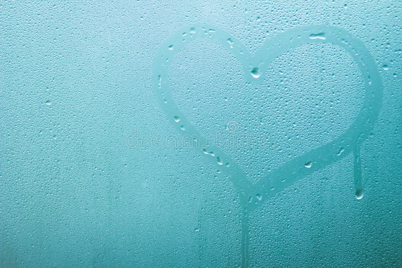 Heart Painted on Glass Window with Drops Background Stock Image - Image ...