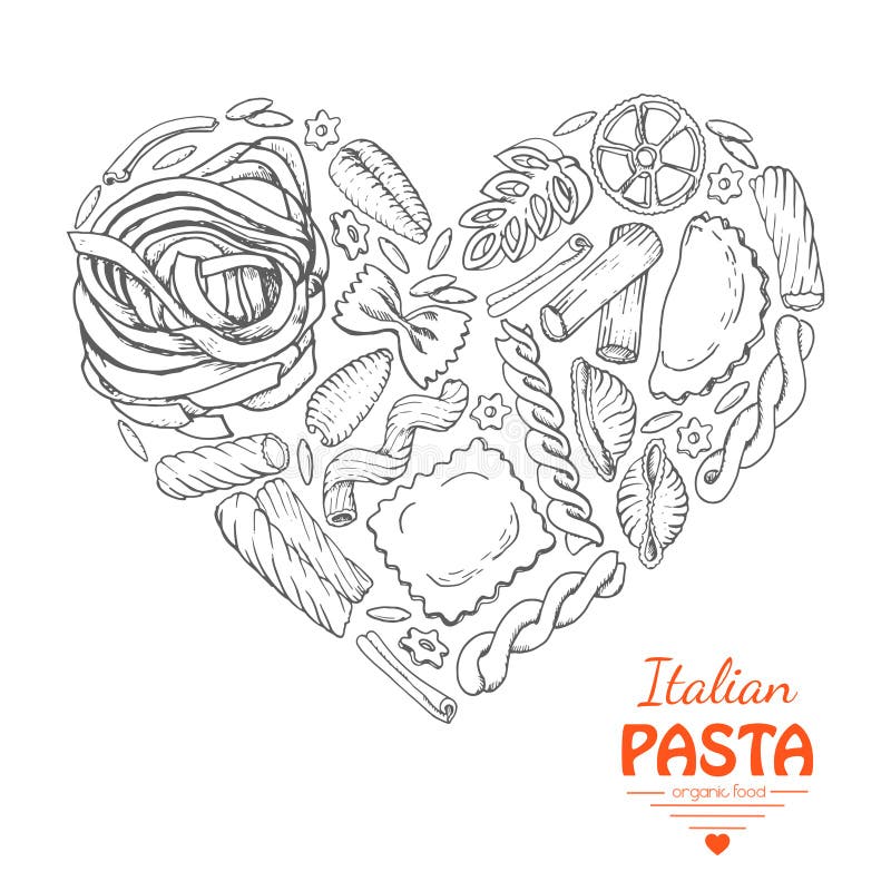 The Heart of Pasta on a White Background Stock Vector - Illustration of ...