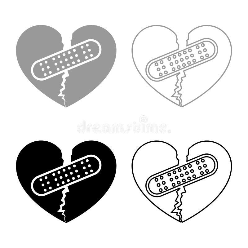 Heart with Patch Connecting Two Halves Icon Outline Set Black Grey ...