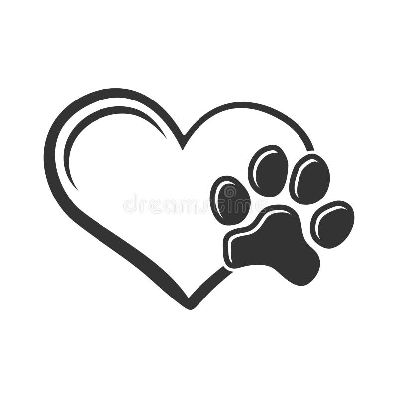 Heart with Paw Print Vector, Heart Dog Paw Print Silhouette, Heart Dog ...