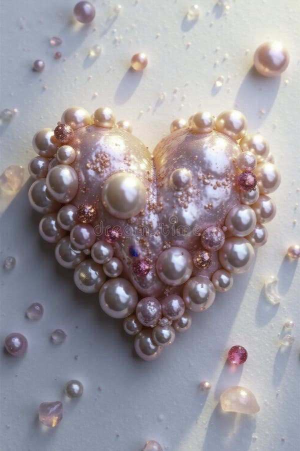 Heart of Pearls and Colored Crystals Shine on White, Pearls, Opulence ...