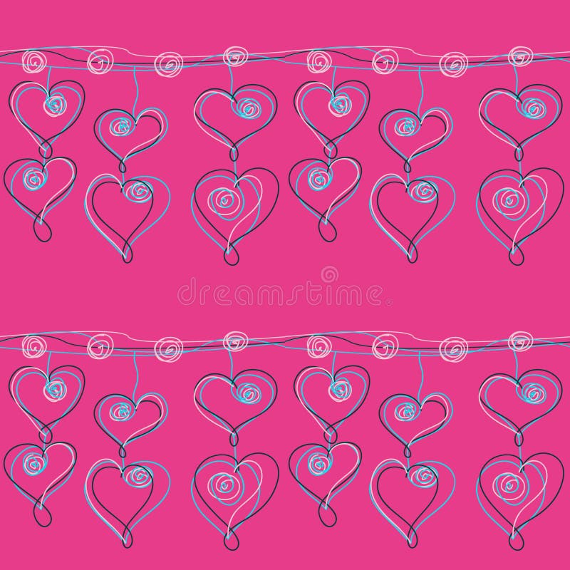 Heart Pendant Chain Seamless Pattern on a Pink Background Stock ...
