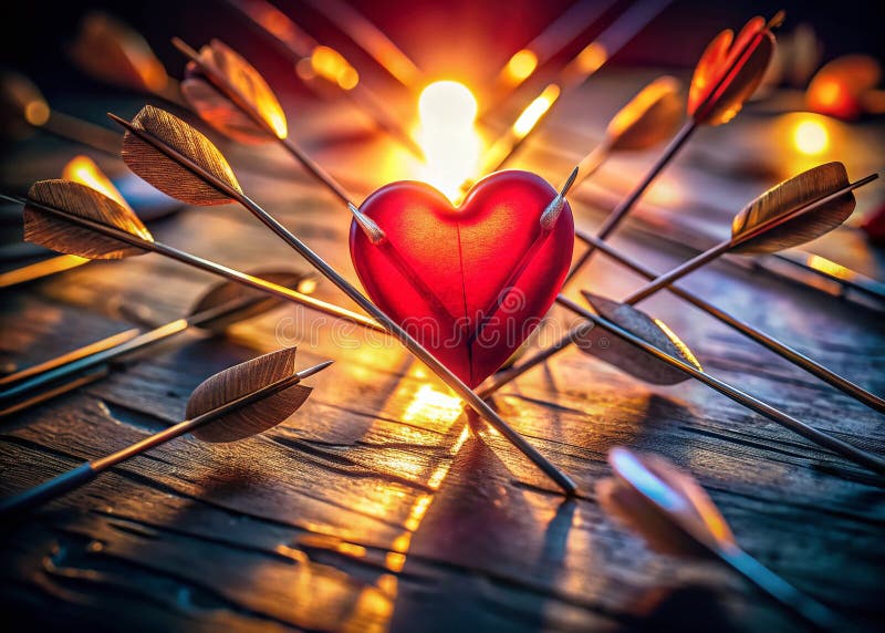 A Heart Pierced by Arrows in Low Light a Dramatic Romantic Stock Image ...