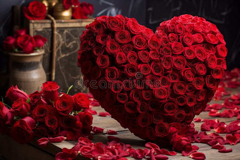 Heart with Pile of Red Roses Stock Illustration - Illustration of ...