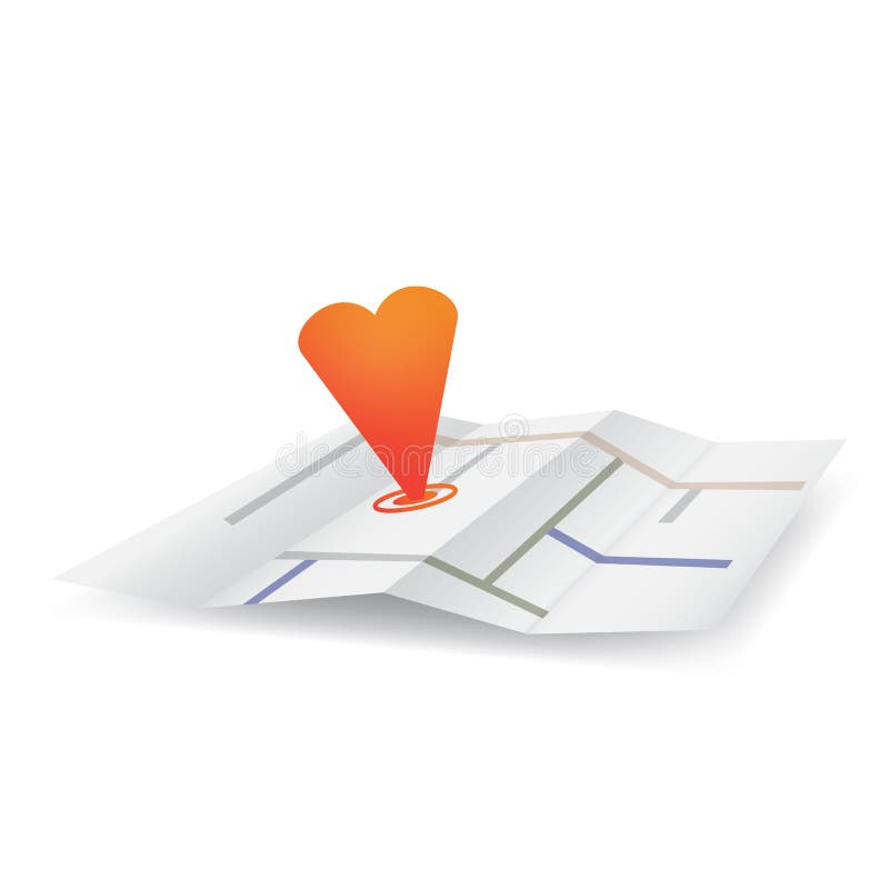Heart pin on map. stock vector. Illustration of heart - 48666692
