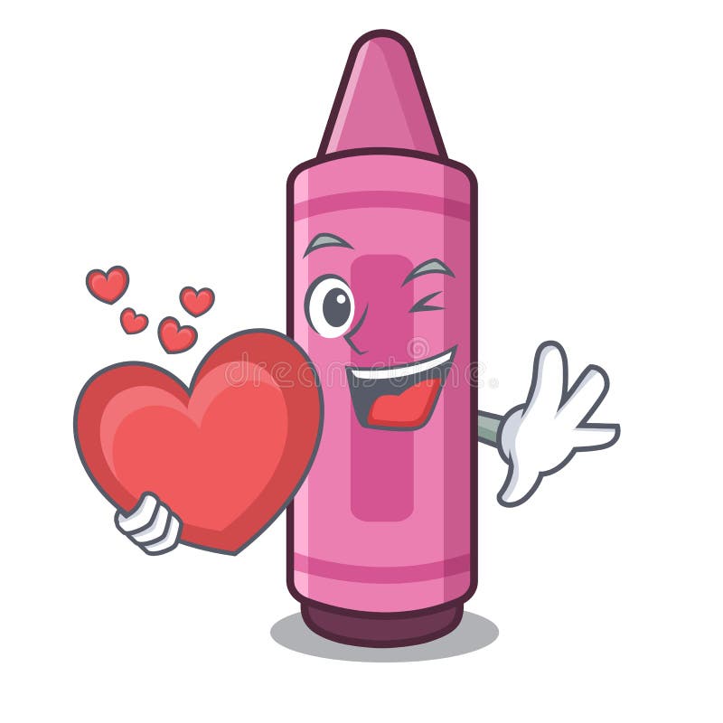 With Heart Pink Crayons in the Character Shape Stock Vector ...