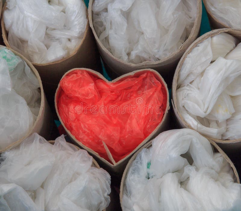 Heart of Plastic Bags and Cardboard Pipes Stock Photo - Image of white ...