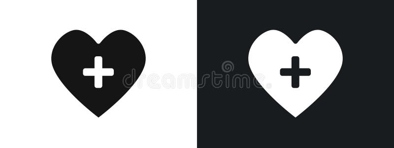 Heart Plus Icon Linear Graphics Set Vector in Black Stock Illustration ...