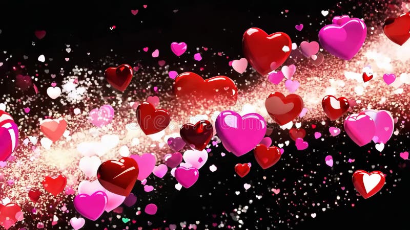 Heart Pop Up Animation with Multiple Hearts on Dark Violet Screen ...