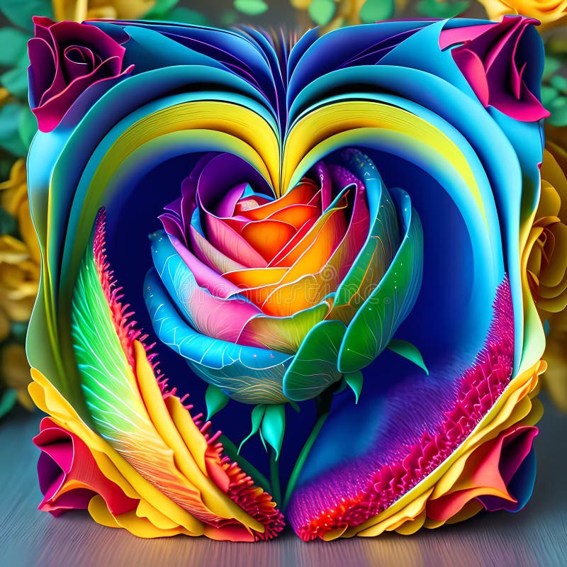 Heart with the Rainbow Rose - AI Generated Art Stock Illustration ...