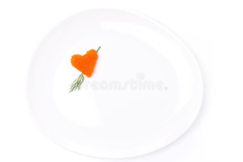Heart of Red Caviar with Dill on a Plate, Isolated Stock Photo - Image ...