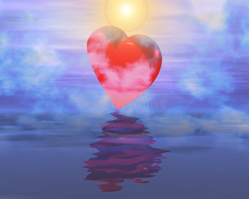 Heart Reflection on Sunset Foggy Sky Stock Illustration - Illustration ...