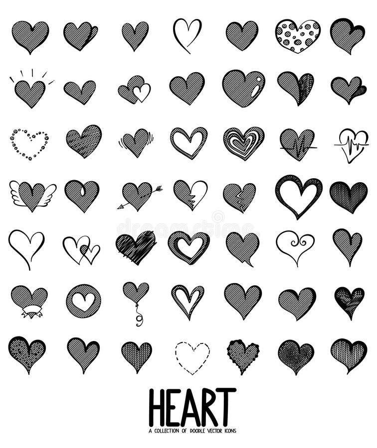 Heart Related Doodle Vector Icon Set. Drawing Sketch Illustration Hand ...