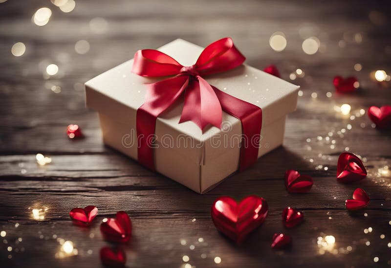 Heart Ribbon Glitter Background Box Present Red Rustic Bow Gift Stock ...