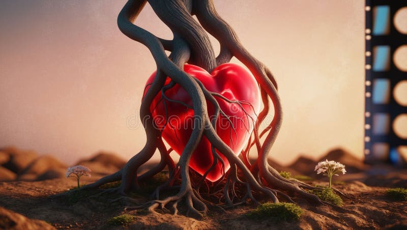 A Heart with Roots Growing Deep into the Ground, Symbolizing Emotional ...