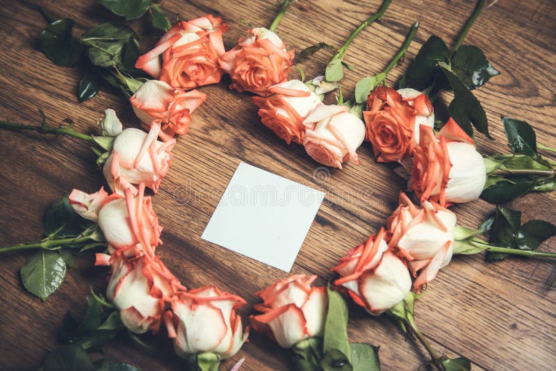 Heart roses with card stock photo. Image of valentine - 244949922