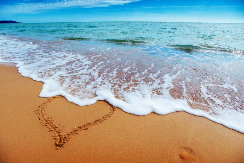 Heart on the Sand Beach. Romantic Composition Stock Image - Image of ...