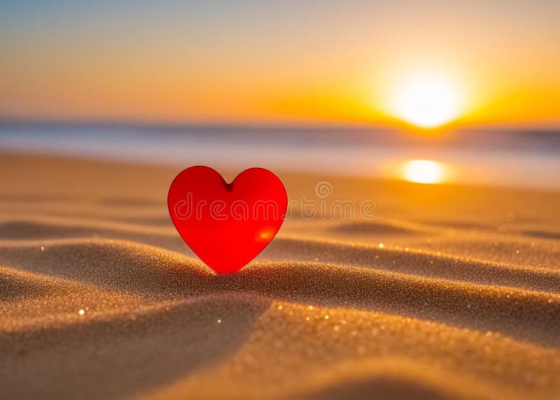 Heart on Sand Beach with Sunlight at Sunset. Generative AI Stock ...