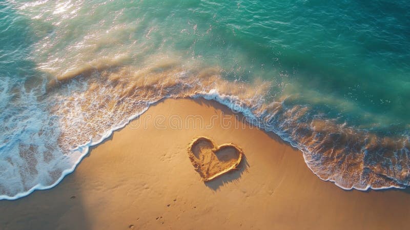 Heart in Sand on Ocean Beach Stock Illustration - Illustration of ...
