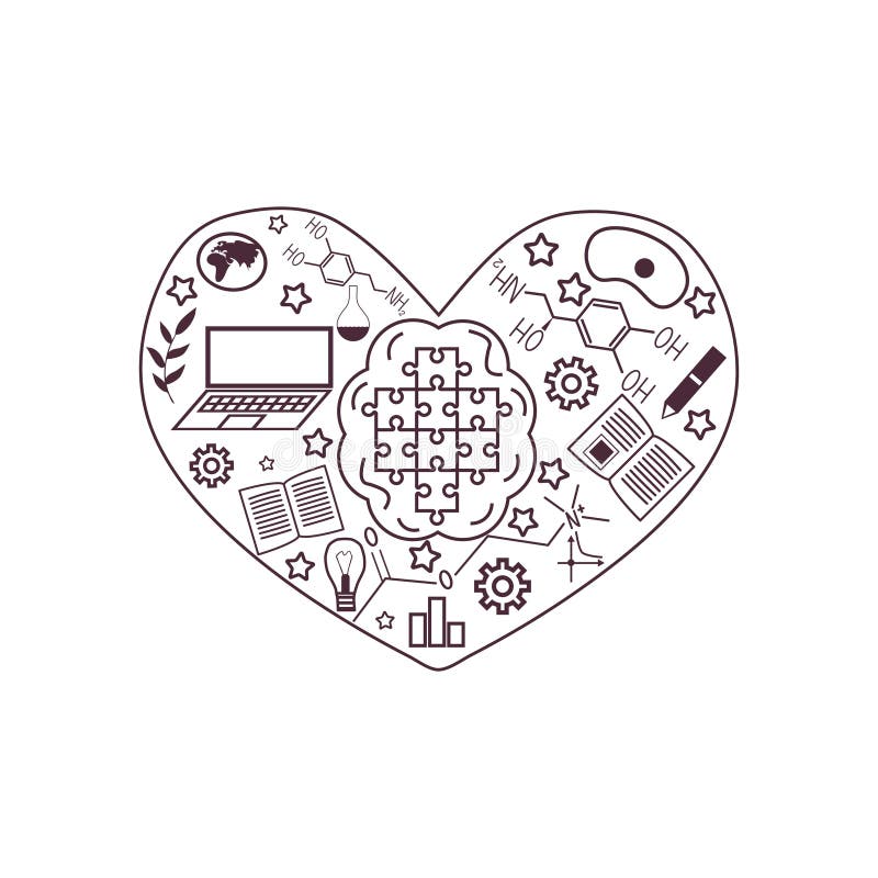 Heart with science symbols stock vector. Illustration of heart - 251239024