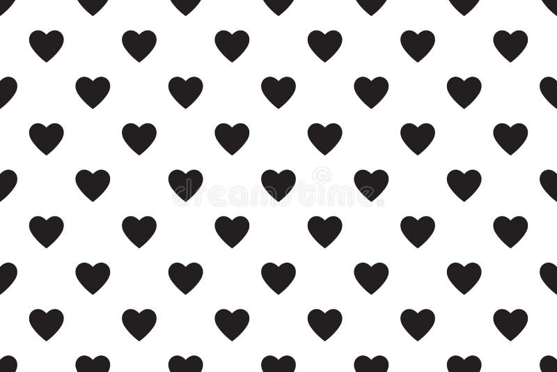 Heart Seamless Pattern, Black Endless Heart Pattern on White Background ...