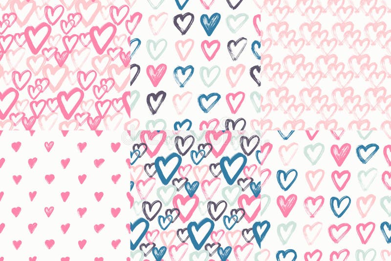 Heart Seamless Patterns Set. Stock Vector - Illustration of pattern ...