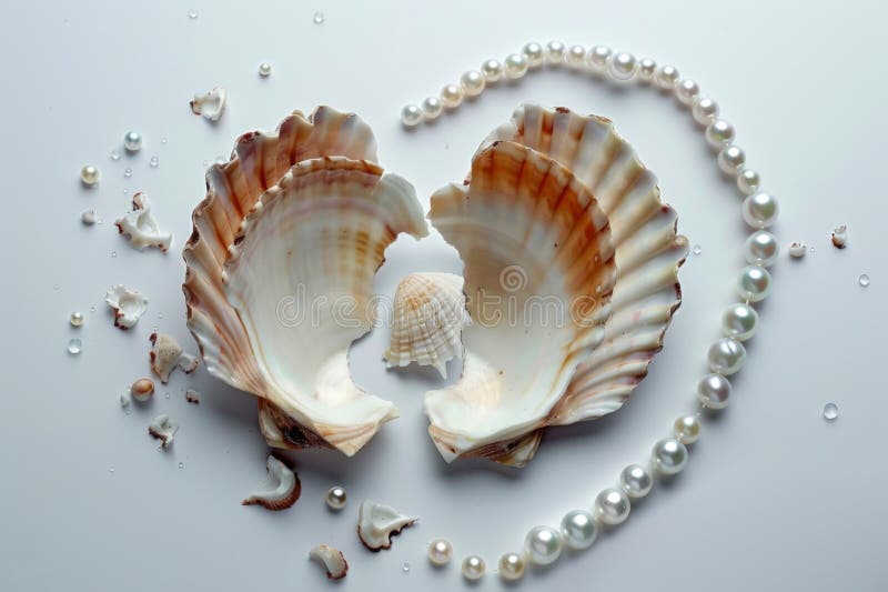 Heart of Seashells and Pearls Stock Illustration - Illustration of ...
