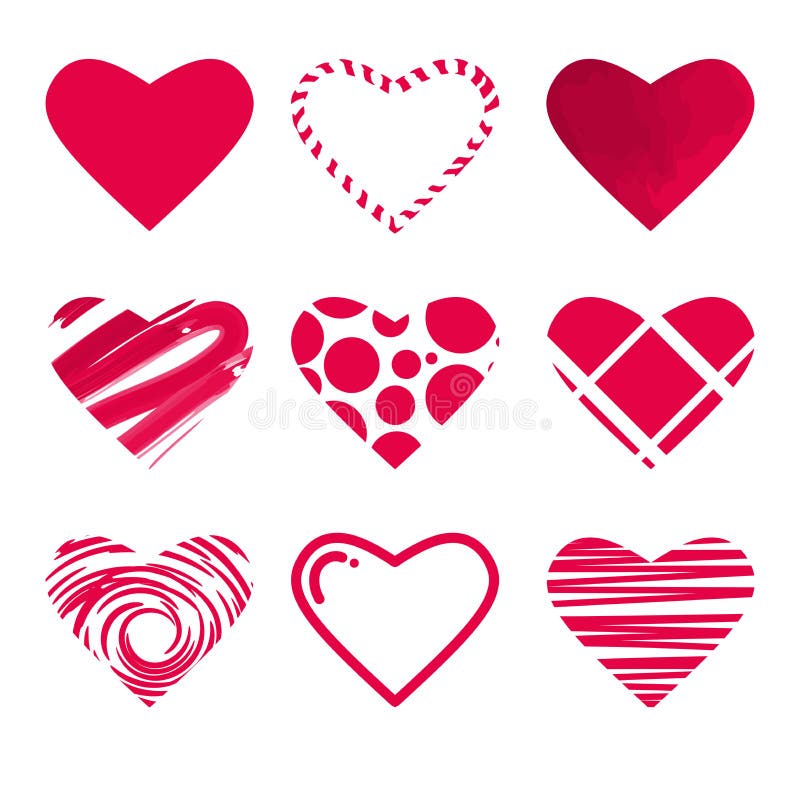 The Romantic Heart Set with Group of Red Sweet Flat Hearts Stock ...