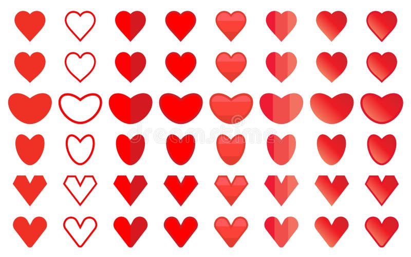 Set of Hearts in Red Color, Red Heart Icons Set Vector. Heart ...