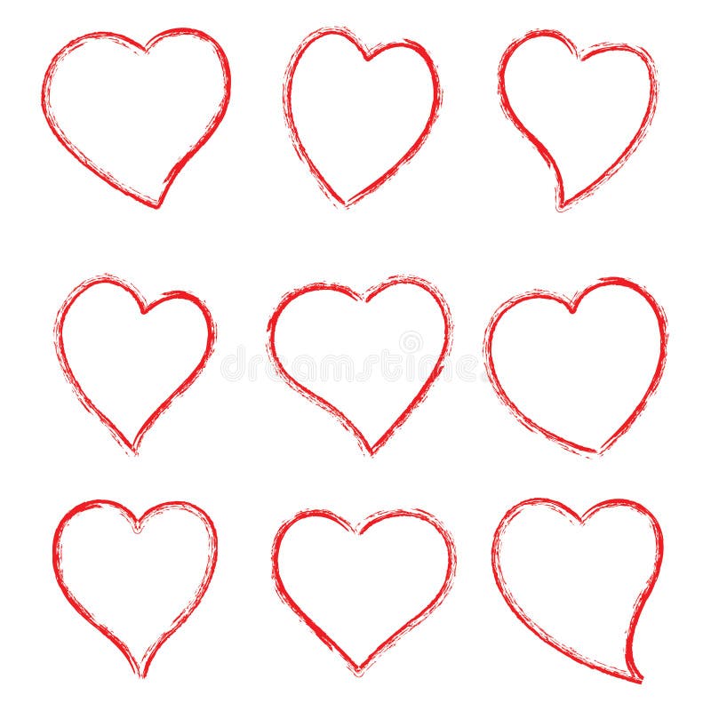 Heart Set Drawing in Valentine`s Day Stock Vector - Illustration of ...