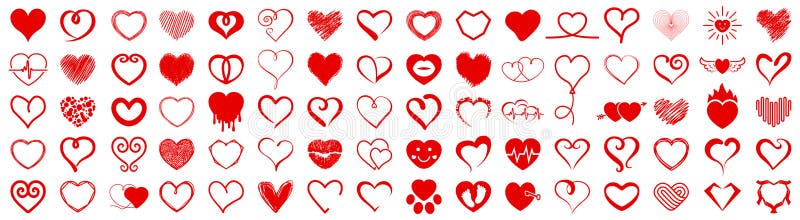 Heart Set Icons, Unique Hearts Drawn Hand Collection - Vector Stock ...