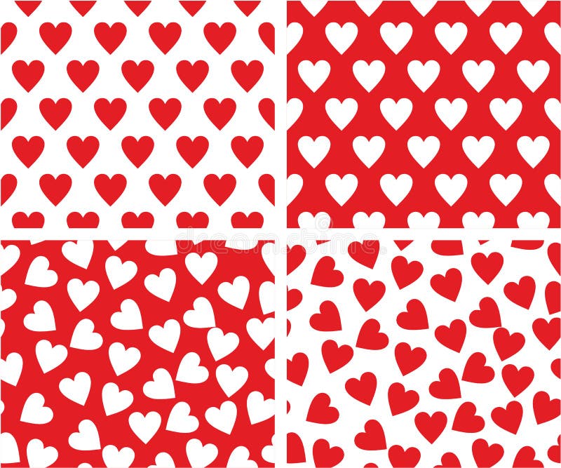 Heart Shape Aligned & Random Seamless Pattern Red Color Set Stock ...