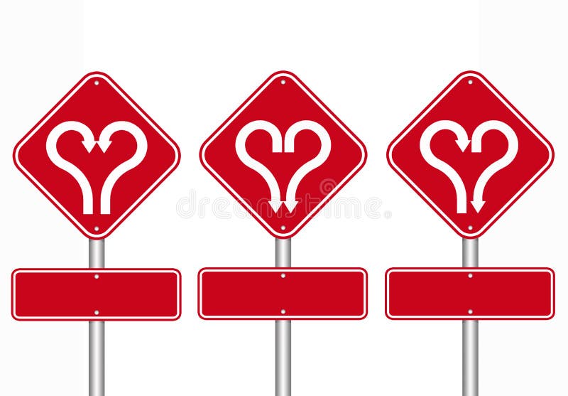 Heart Shape with Arrow Road Sign Stock Illustration - Illustration of ...