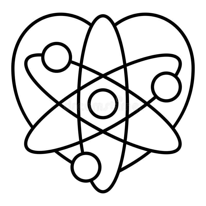 Heart Shape with Atom Structure Thin Line Icon, Laboratory Experiment ...