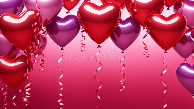 Heart Shape Balloons on Solid Color Background Stock Illustration ...