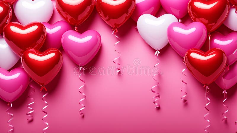 Heart Shape Balloons on Solid Color Background Stock Illustration ...