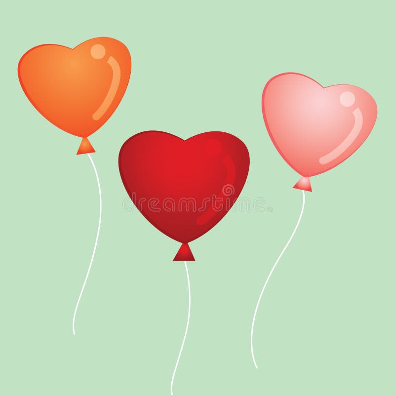 Heart Shape Balloons with Strings. Vector Illustration Decorative ...