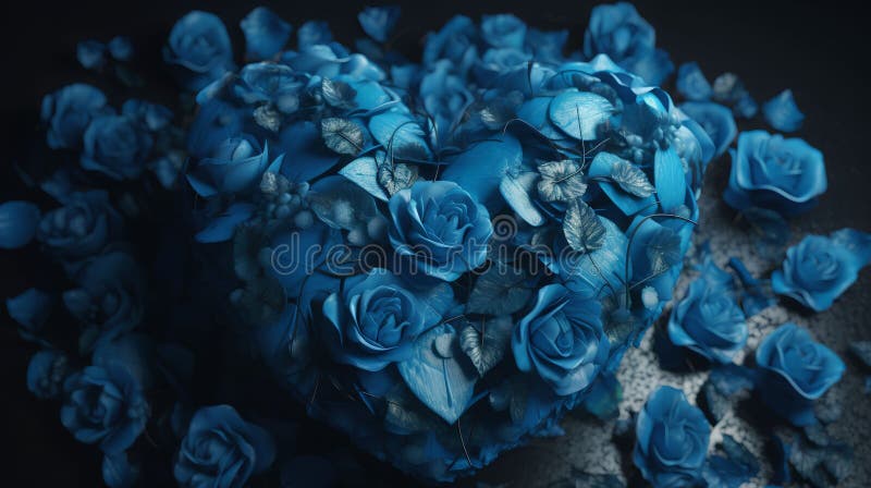 Heart Shape Blue Roses Background, Image Ai Generated Stock ...