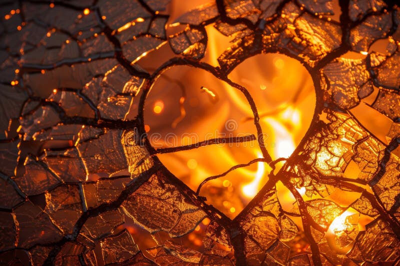 Heart Shape Burning in Fire, Representing Emotional Separation and the ...