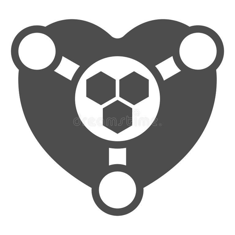 Heart Shape with Cell Chain Solid Icon, Medical Research Concept ...