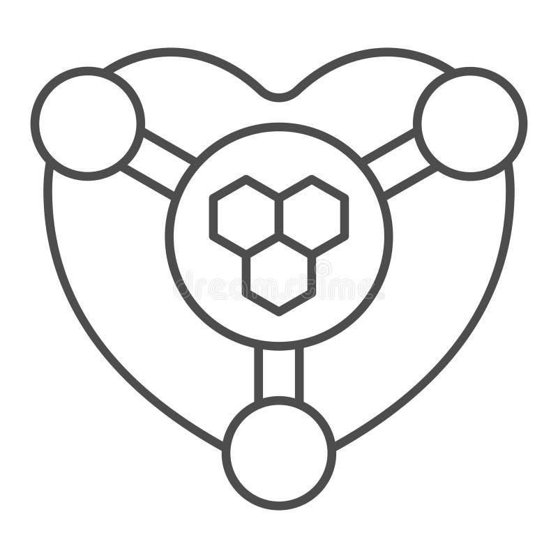 Heart Shape with Cell Chain Thin Line Icon, Medical Research Concept ...