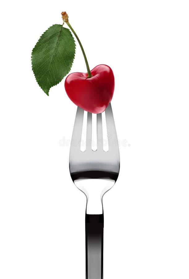 Heart Shape Cherry upon Fork Stock Photo - Image of attraction, nature ...